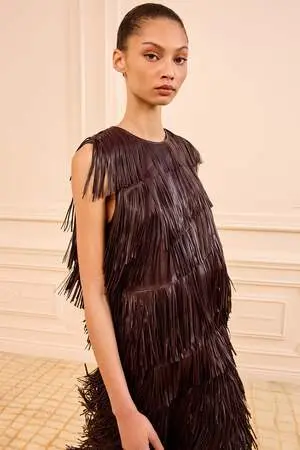 Ulla Johnson Leonie Fringe Leather Top - Mahogany