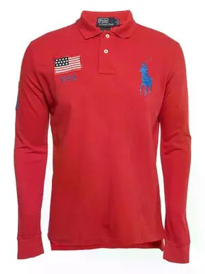 Polo Ralph Lauren Pre-owned Embroidered Usa Flag Long-sleeve Polo Shirt - Red
