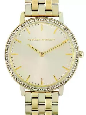 Rebecca Minkoff Major 35mm Watch With Crystal-encrusted Bezel And Link Bracelet - Gold