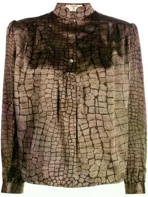 Valentino Garavani 1980s Geometric-print Silk Blouse - Brown