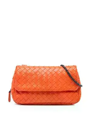 Bottega Veneta Mini Nappa Intrecciato Expandable Chain Flap Crossbody Bag - Orange