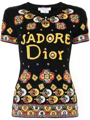 Dior 2004 Graphic Embroidery Short-sleeves T-shirt - Black