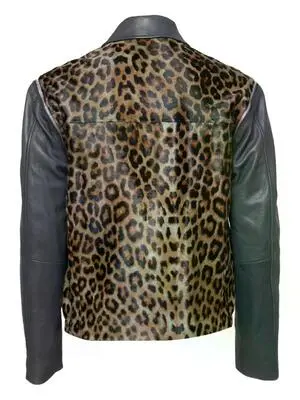 Faith Connexion Moto Leopard-panel Leather Jacket