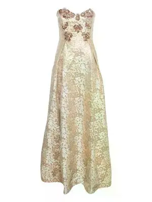 Badgley Mischka Brocade Sequin Strapless Dress
