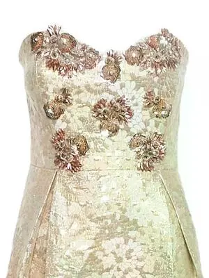 Badgley Mischka Brocade Sequin Strapless Dress