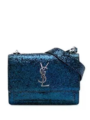 Saint Laurent 2016 Small Glittered Leather Monogram Sunset Crossbody Bag - Blue
