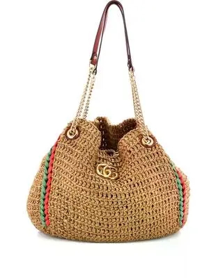 Gucci Gg Marmont Chain Raffia Large Tote Bag