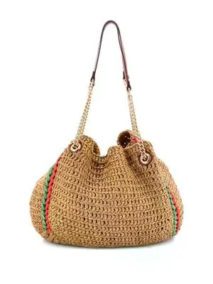 Gucci Gg Marmont Chain Raffia Large Tote Bag
