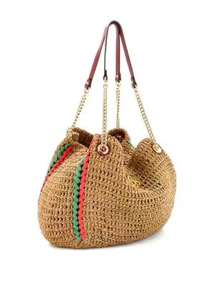 Gucci Gg Marmont Chain Raffia Large Tote Bag