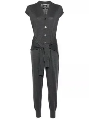 JEAN PAUL GAULTIER 1990s Belted Virgin Wool Jumpsuit - Grey