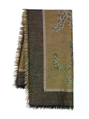 Saint Laurent 1980s Animal-jacquard Scarf - Brown