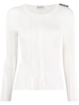 Balenciaga Ribbed Knit Long-sleeved Top - White