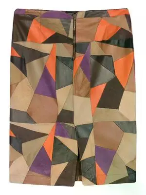 Versace 2000s Geometric-print Leather Miniskirt