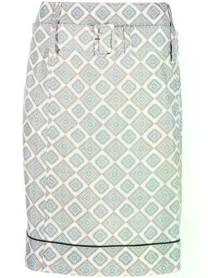 PRADA 2000s Geometric-Pattern Belted Silk Skirt