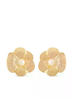 SUSAN CAPLAN 1980s Floral Stud Earrings - Gold