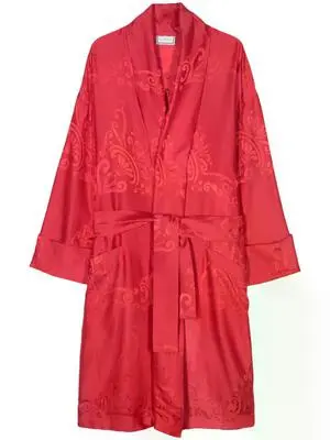 Versace 1980s Logo-jacquard Belted Coat - Red