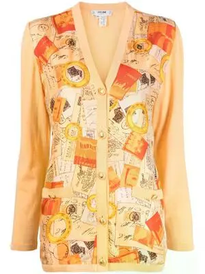 Celine 2000s Postcard-print V-neck Cardigan - Multicolour