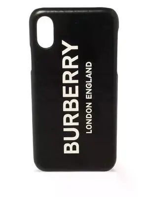 Burberry Leather Logo Iphone Case - Black