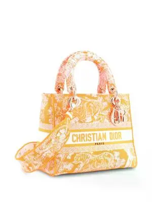 Dior Toile De Jouy Lady D-lite Embroidered Canvas Tote Bag - Orange