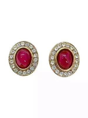 JENNIFER GIBSON JEWELLERY 1980s Ruby Cabochon Clip On Earrings - Gold
