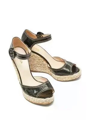 Prada 105mm Patent Wedge Espadrilles