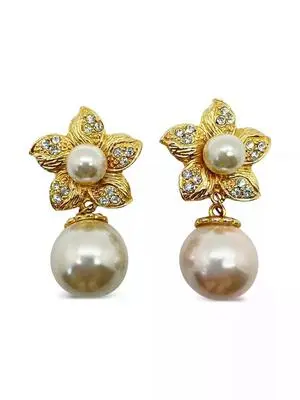JENNIFER GIBSON JEWELLERY 1980s Pearl Flower Earrings - Gold