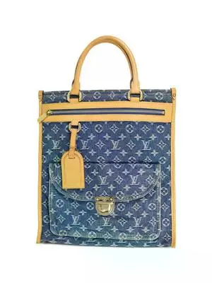 LOUIS VUITTON 2005 Monogram Shopper Denim Tote Bag - Blue