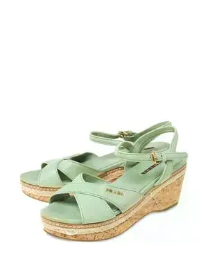 Prada 60mm Leather Wedge Sandals