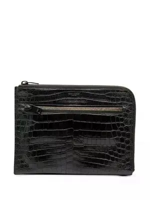 Saint Laurent 2017 Croc Embossed Leather Clutch Bag