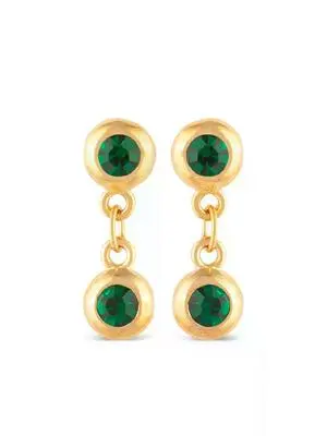 SUSAN CAPLAN 1990s Swarovski Emerald Drop Earrings - Gold