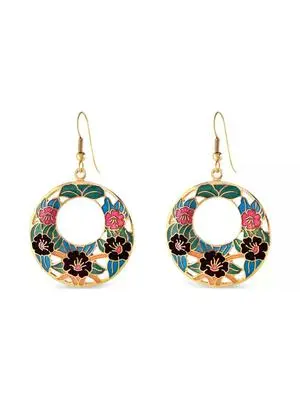 SUSAN CAPLAN 1980s Cloisonné Floral Earrings Gold