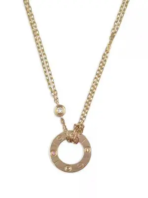 CARTIER 2010s 18k Rose Gold Love Circle Diamond And Sapphire Necklace - Pink