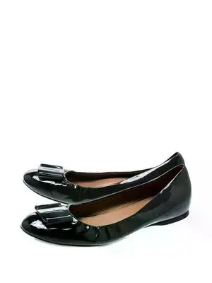 FERRAGAMO 2023 Patent Leather Bow Ballet Flats - Black
