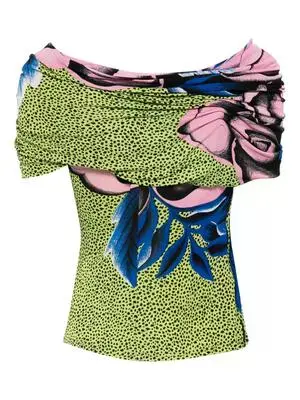 Versace 1990s Floral-print Draped Blouse