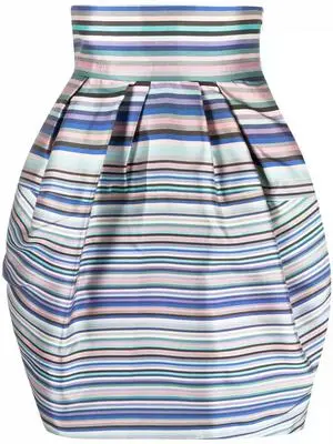 Dior 2010s Striped High-waisted Silk Skirt - Blue