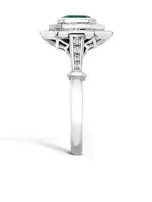 PRAGNELL Platinum Art Deco Emerald And Diamond Target Ring