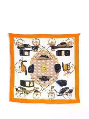 Hermès 1990s Voitures A Transformations F. De La Perrière Scarf - Orange