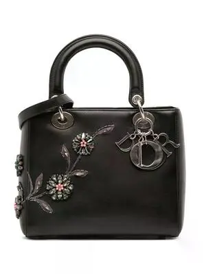 Dior 2014 Medium Beaded Floral Embellished Lambskin Lady Satchel