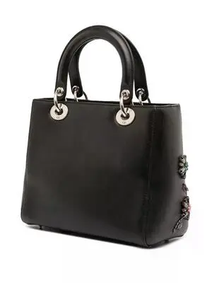 Dior 2014 Medium Beaded Floral Embellished Lambskin Lady Satchel