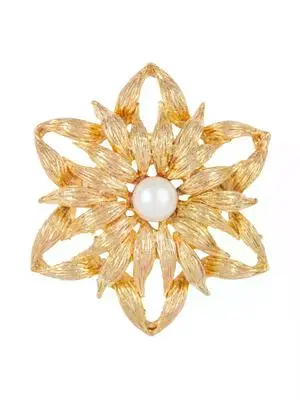SUSAN CAPLAN 1990s Faux-pearl Embellished Brooch - Gold