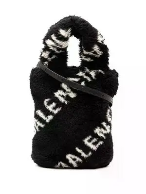 Balenciaga 2005-2025 Faux Fur Logo Everyday Phone Holder Satchel - Black