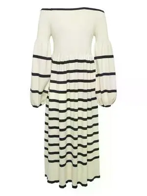 JOSLIN Ribbed Stripes Button Midi Dress - Neutrals