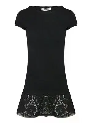 MARIO VALENTINO VINTAGE Lace-hem T-shirt Mini Dress - Black
