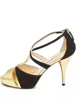 Oscar De La Renta 110mm T-strap Metallic-effect Sandals - Black