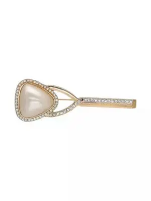 Dior Triangular Faux-pearl Rhinestone Brooch - Gold