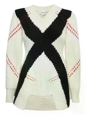 Alexander McQueen Ribbed Contrasting-pattern Sweater - White
