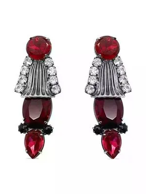 JENNIFER GIBSON JEWELLERY 1960s Ruby Glass Clip-on Drop Earrings - Silver