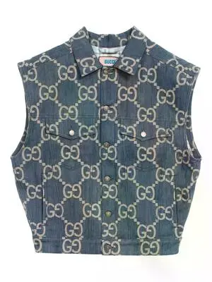 Gucci 2010s Jumbo Gg Denim Gilet - Blue