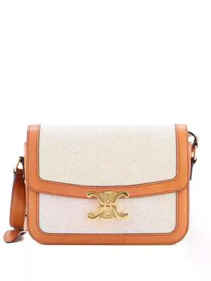 Celine Triomphe Shoulder Bag Canvas With Leather Medium Crossbody Bag - Neutrals