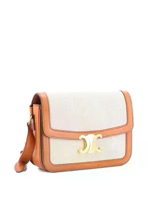 Celine Triomphe Shoulder Bag Canvas With Leather Medium Crossbody Bag - Neutrals